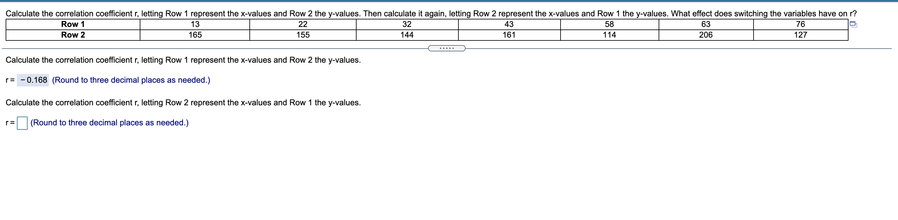 Solved Calculate the correlation coefficient r, letting Row | Chegg.com