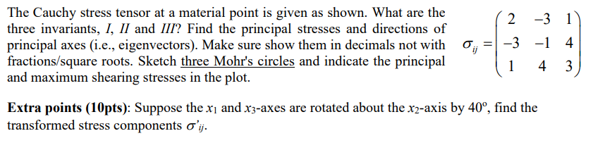 Solved The Cauchy stress tensor at a material point is given | Chegg.com