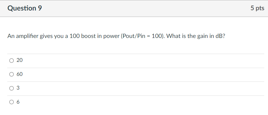 Solved Question 9 An amplifier gives you a 100 boost in | Chegg.com