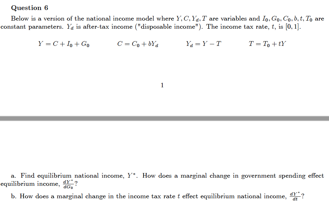 Solved Question 6 Below is a version of the national income | Chegg.com