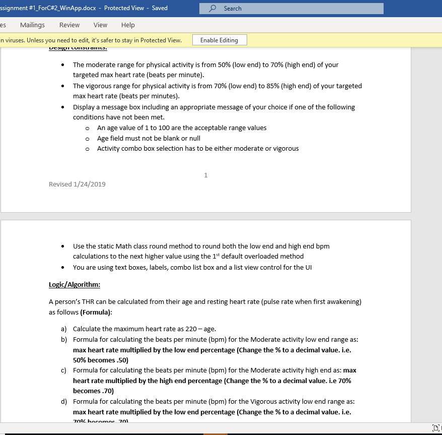 Solved inment #1_ForC#2_WinApp.docx - Protected View - Saved | Chegg.com