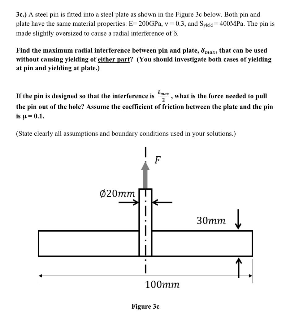Solved 3c.) A steel pin is fitted into a steel plate as | Chegg.com