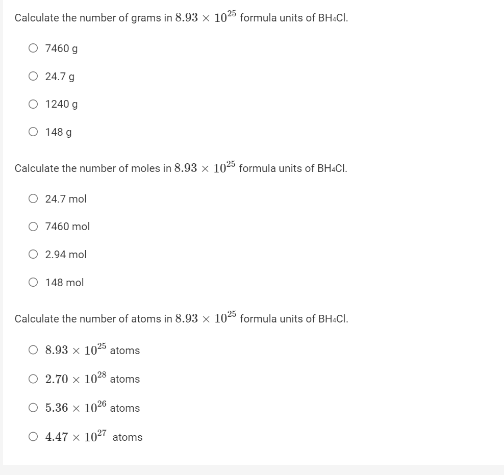 Solved Calculate the number of grams in 8.93×1025 formula | Chegg.com