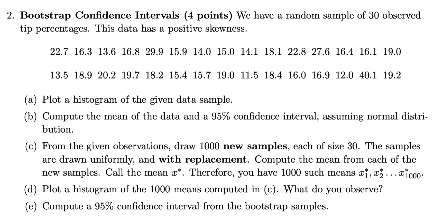 Solved 2. Bootstrap Confidence Intervals (4 points) We have | Chegg.com