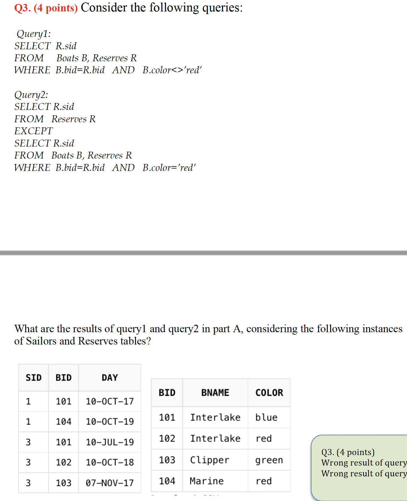 What are the results of query1 and query2 in part A, | Chegg.com