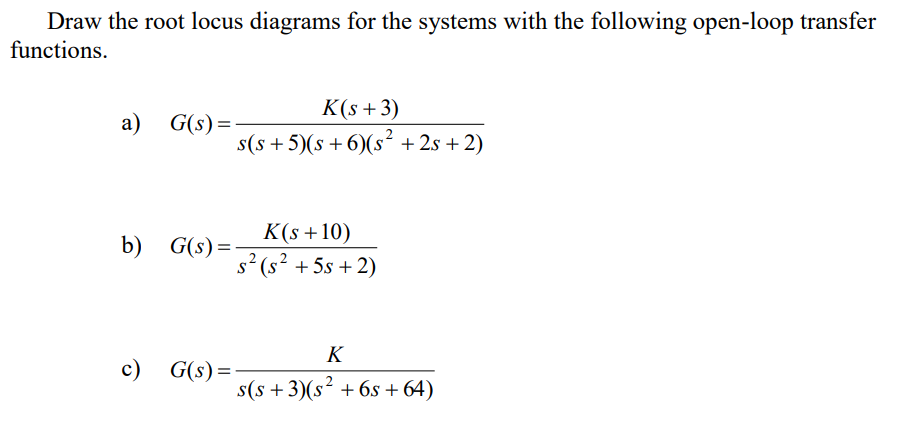 Solved Draw the root locus diagrams for the systems with the | Chegg.com