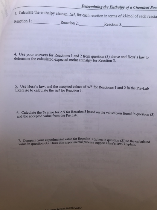 Determining the Enthalpy of a Chemical Reaction ATA | Chegg.com