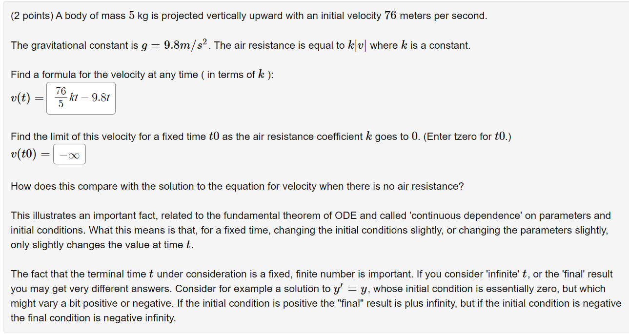 Solved (2 points) A body of mass 5 kg is projected | Chegg.com
