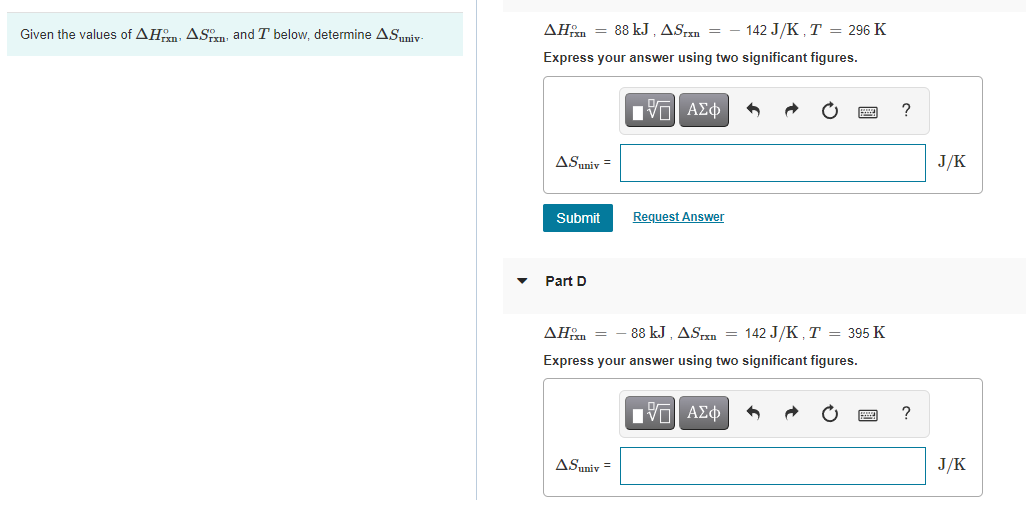 Solved Given the values of AH, ASxm, and T below, determine | Chegg.com