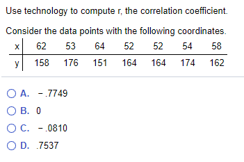 Solved Use technology to computer, the correlation | Chegg.com