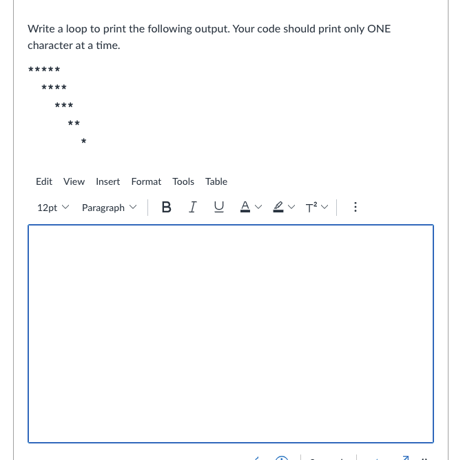 Solved Write a loop to print the following output. Your code | Chegg.com