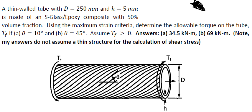 Solved A thin-walled tube with D=250 mm and h=5 mm is made | Chegg.com