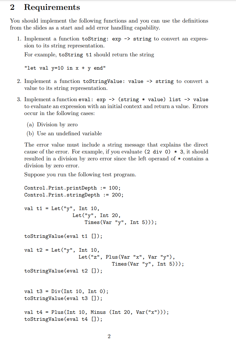 Solved 2 Requirements You should implement the following | Chegg.com