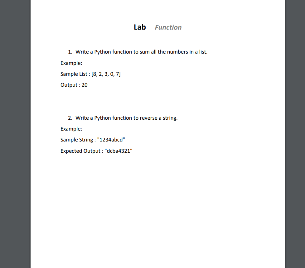 Solved Lab Function 1. Write a Python function to sum all | Chegg.com