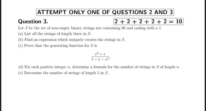 Solved ATTEMPT ONLY ONE OF QUESTIONS 2 AND 3 Question 3. | Chegg.com