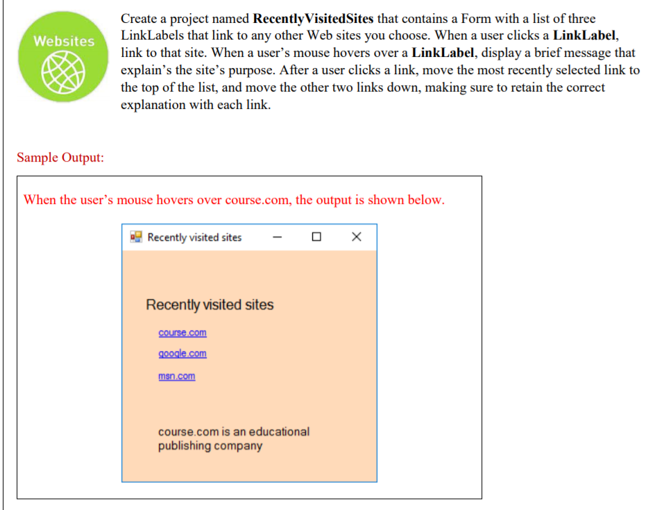 Solved Websites Create a project named Recently Visited | Chegg.com