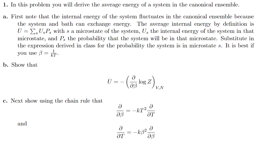 Solved 1. In this problem you will derive the average energy | Chegg.com