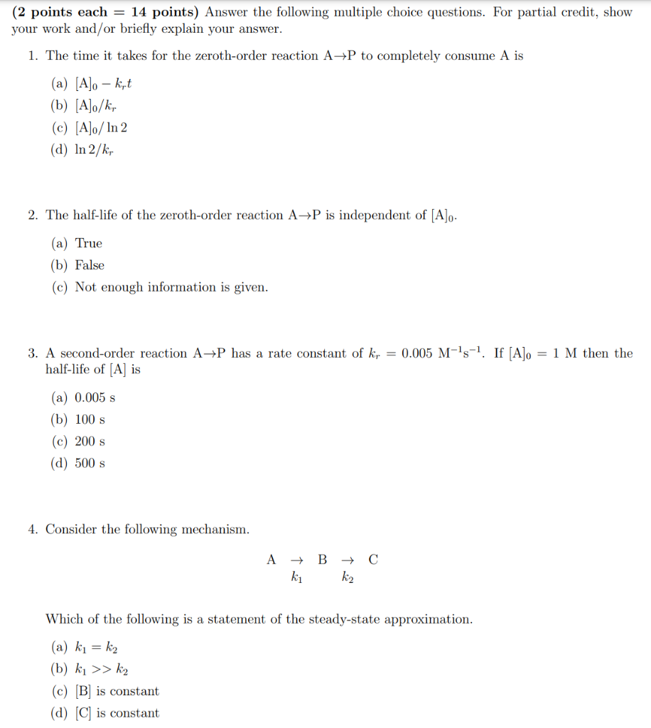 Solved ( 2 points each =14 points) Answer the following | Chegg.com