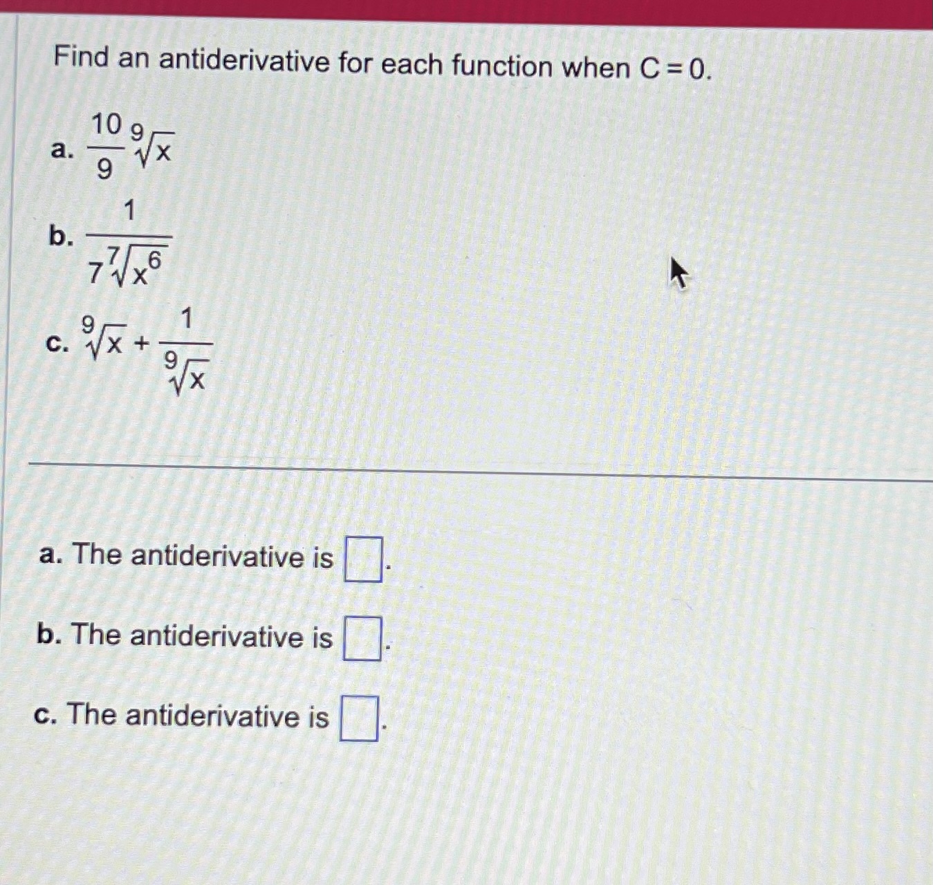 Solved Find an antiderivative for each function when C=0. a. | Chegg.com