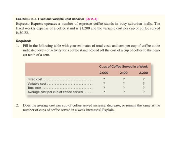 Solved EXERCISE 2-4 Fixed and Variable Cost Behavior [LO | Chegg.com