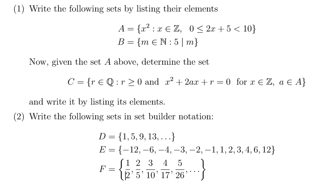 Solved (1) Write the following sets by listing their | Chegg.com
