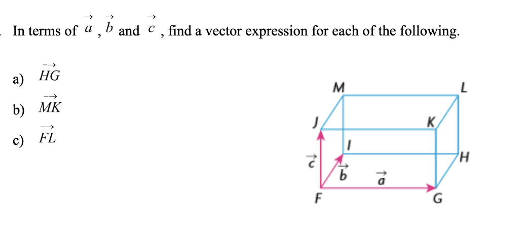 Solved In terms of a,b and c, find a vector expression for | Chegg.com