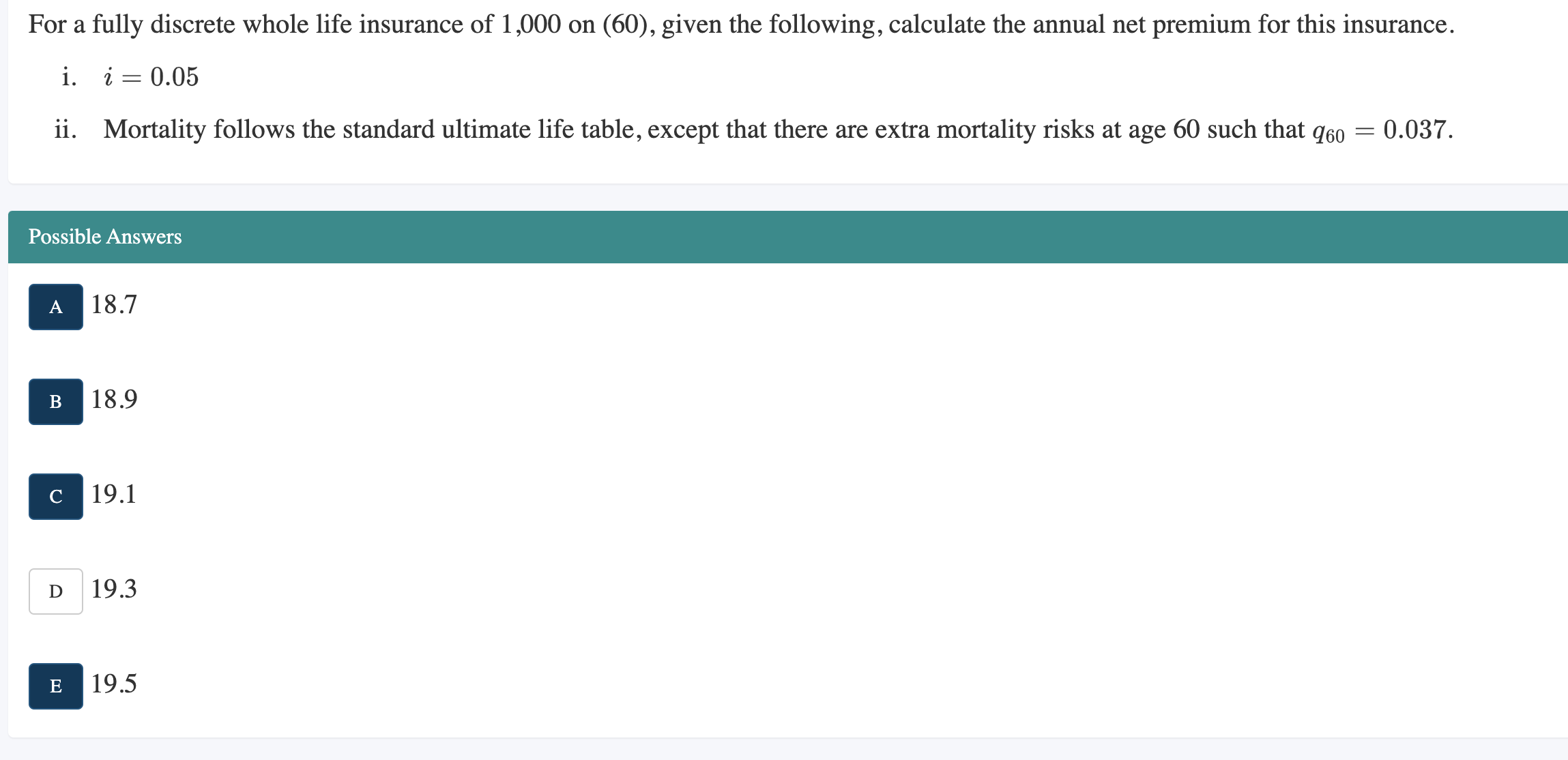 Solved For a fully discrete whole life insurance of 1,000 | Chegg.com