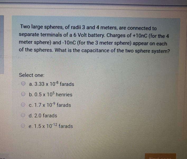 Solved Two large spheres, of radii 3 and 4 meters, are | Chegg.com
