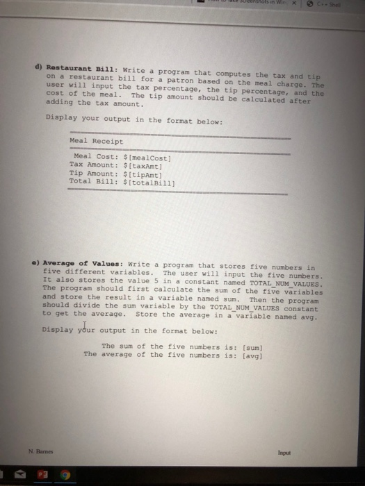 Solved d) Restaurant Bill: Write a program that computes the | Chegg.com