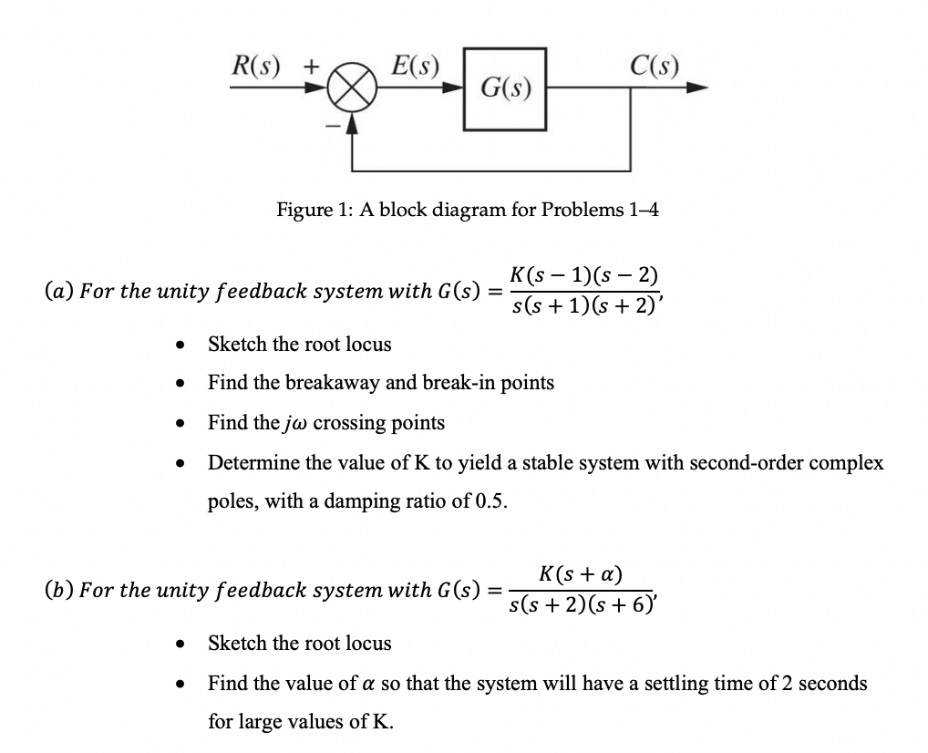 Solved R(s)Es) C(s) G(s) Figure 1: A block diagram for | Chegg.com