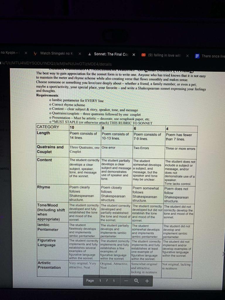 Write a 14 line sonnet consisting of Iambic | Chegg.com