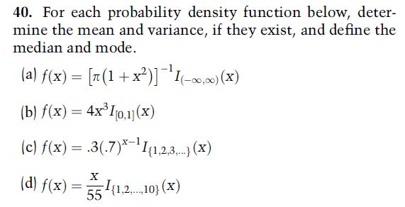 Solved 40. For each probability density function below, | Chegg.com
