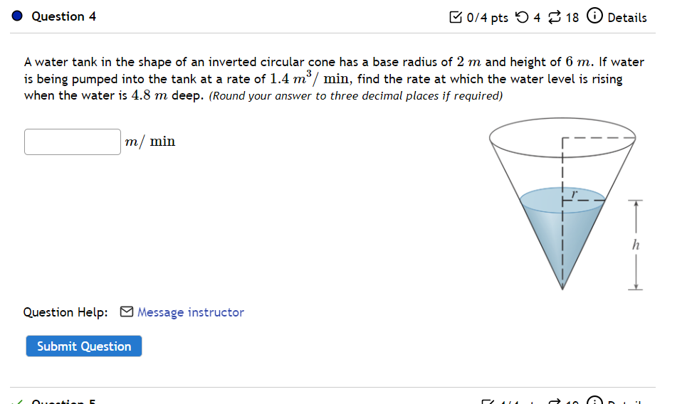 A water tank in the shape of an inverted circular | Chegg.com