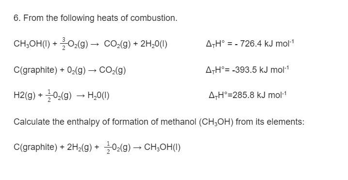 Solved 6. From the following heats of combustion. | Chegg.com