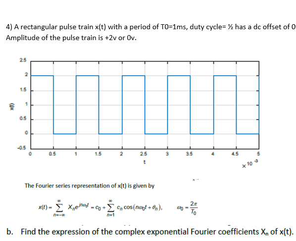 Solved 4) A rectangular pulse train x(t) with a period of | Chegg.com