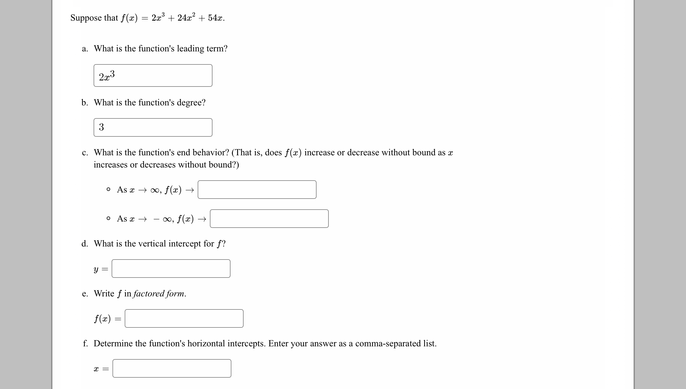 Solved uppose that f(x)=2x3+24x2+54x a. What is the | Chegg.com