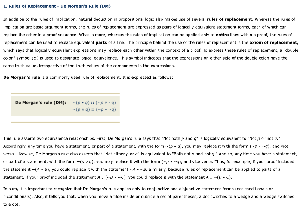 Solved 1. Rules of Replacement - De Morgan's Rule (DM) In | Chegg.com
