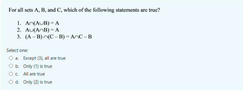 Solved For all sets A, B, and C, which of the following | Chegg.com