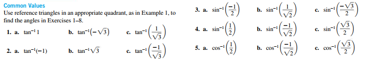 Solved Common Values Use reference triangles in an | Chegg.com