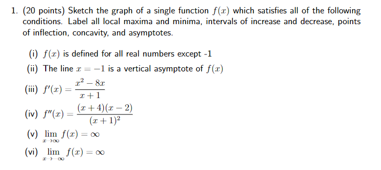 Solved 1. (20 points) Sketch the graph of a single function | Chegg.com