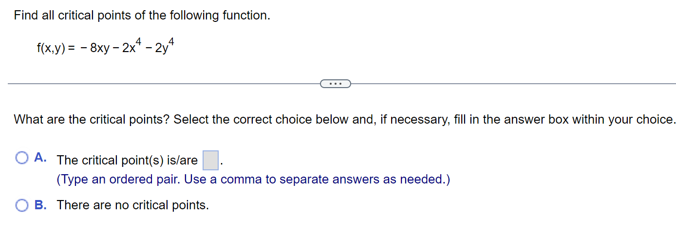 Solved Find all critical points of the following function. | Chegg.com