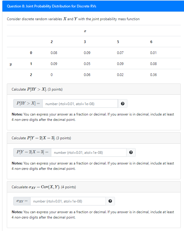 Solved Question 8: Joint Probability Distribution for | Chegg.com