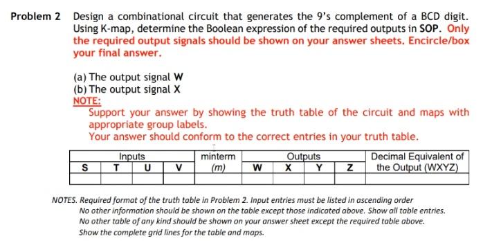 Solved Problem 2 Design a combinational circuit that | Chegg.com
