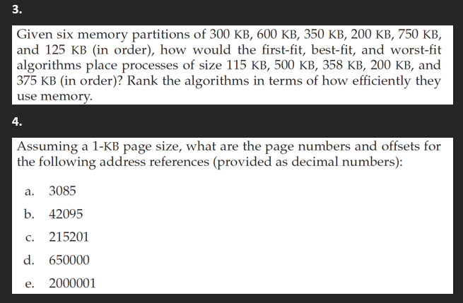 Solved 3. Given six memory partitions of 300 KB, 600 KB, 350 | Chegg.com