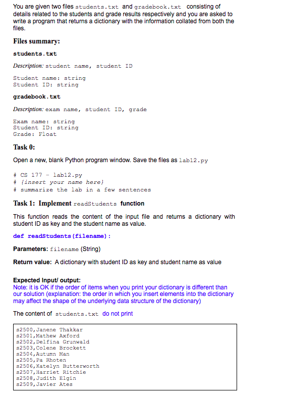 Solved You are given two files students.txt and | Chegg.com