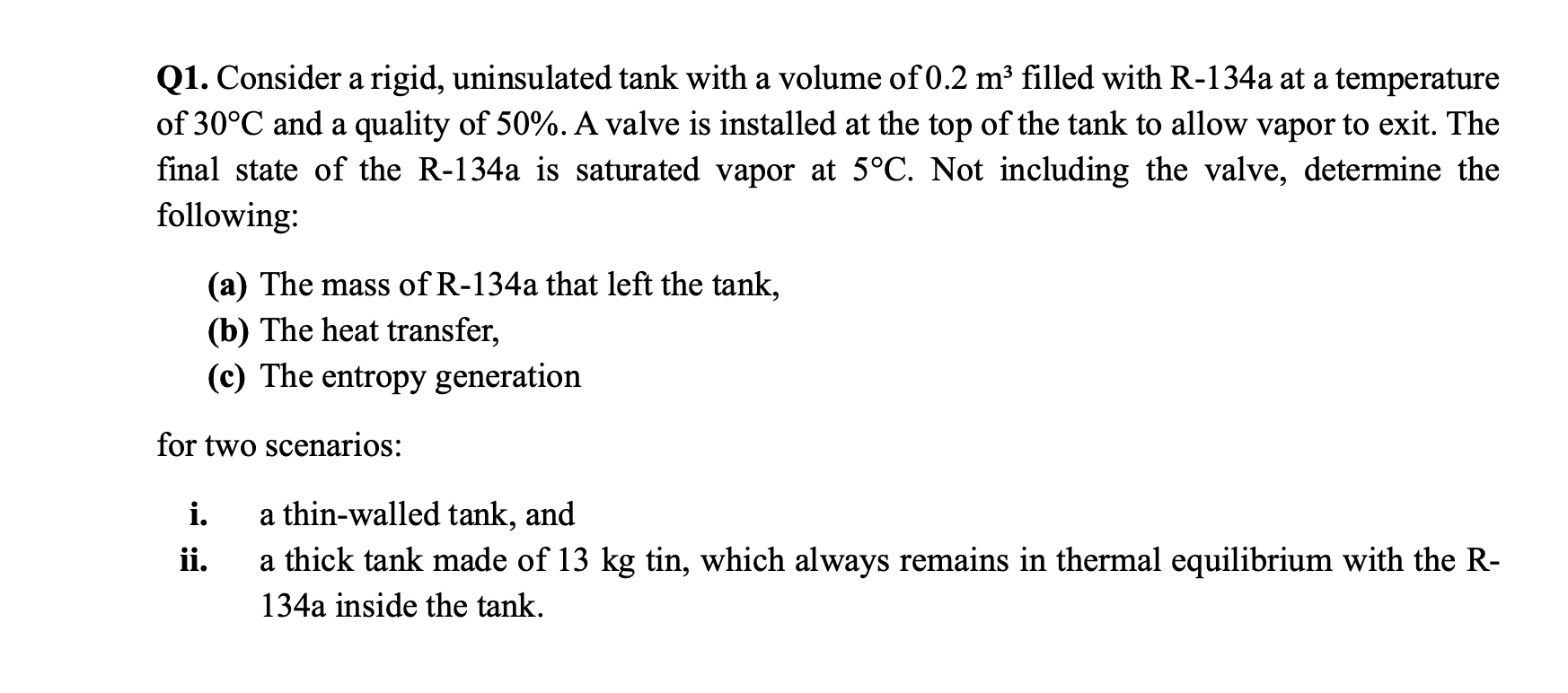 Solved Q1. ﻿Consider a rigid, uninsulated tank with a volume | Chegg.com