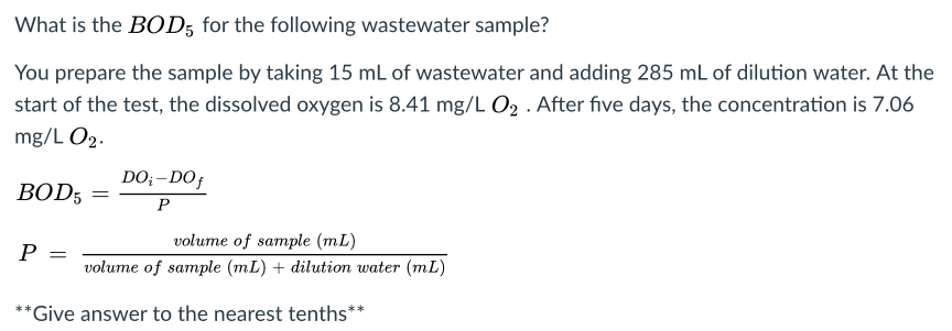 Solved What is the BOD, for the following wastewater sample? | Chegg.com