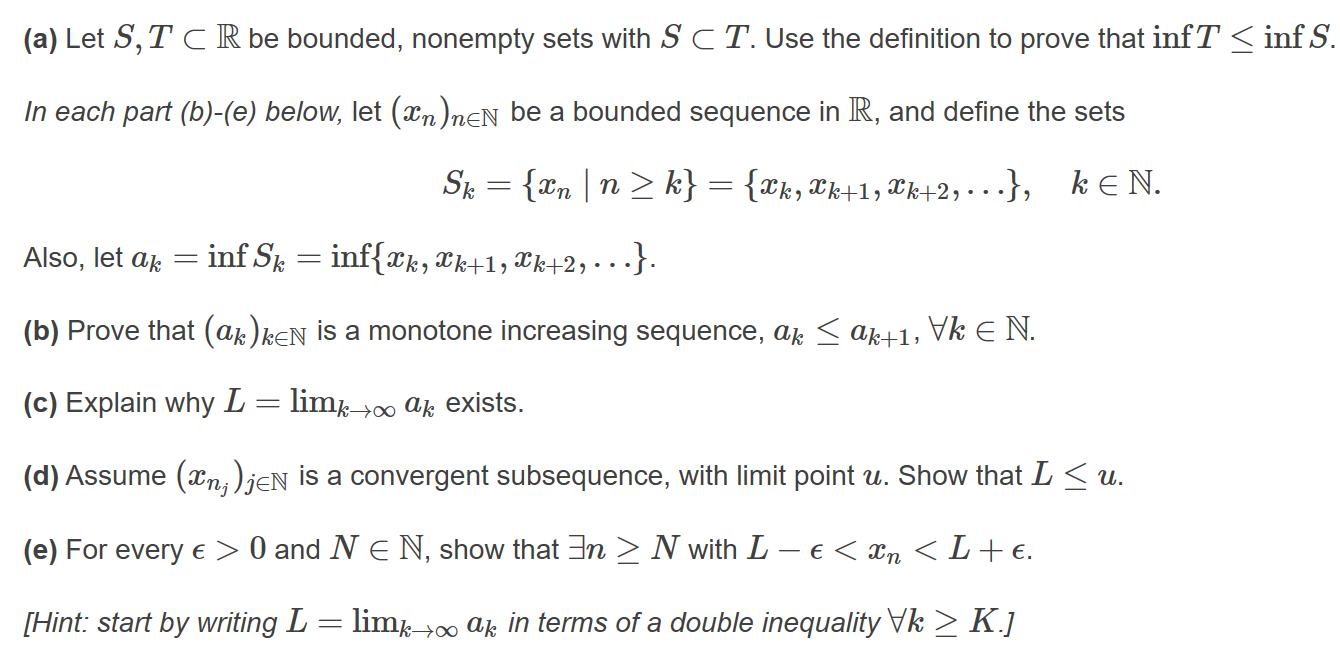 Solved (a) Let S, TCR be bounded, nonempty sets with SCT. | Chegg.com