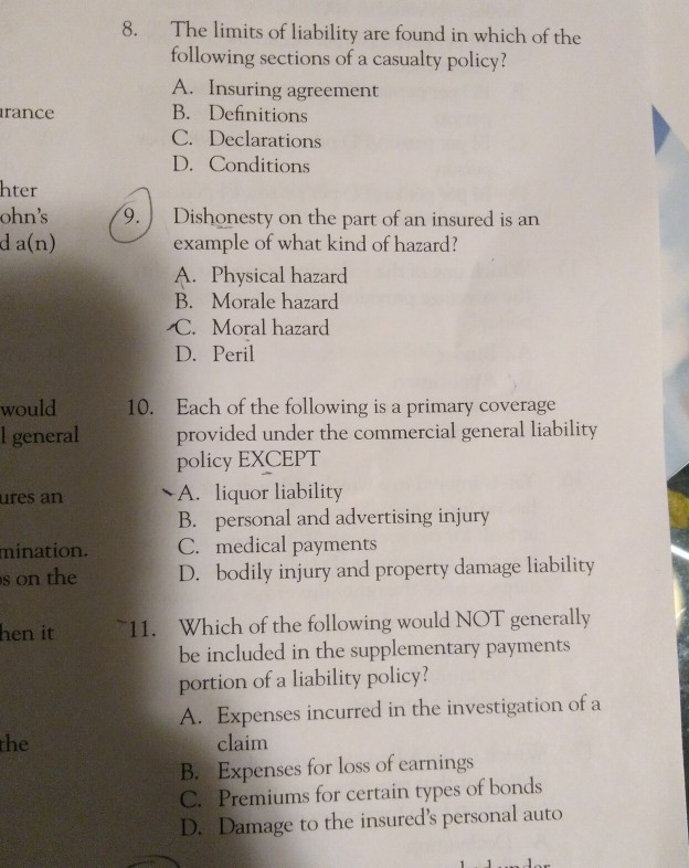 Solved 8. The limits of liability are found in which of the | Chegg.com