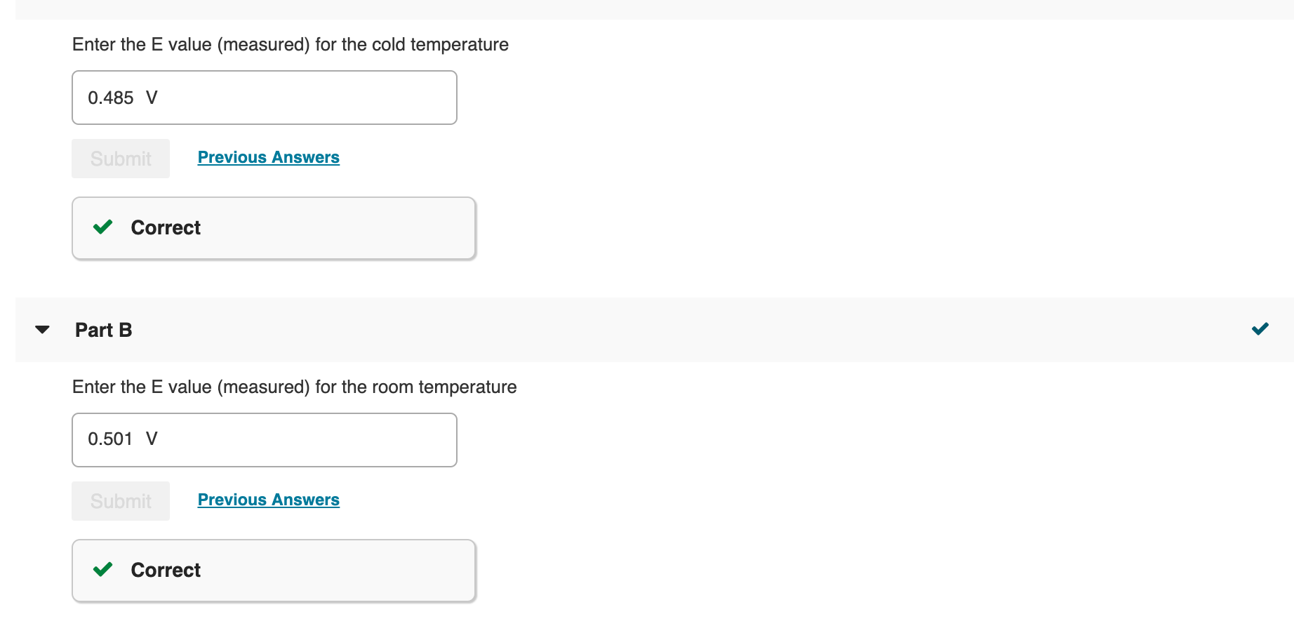 Solved Enter the E value (measured) for the cold temperature | Chegg.com